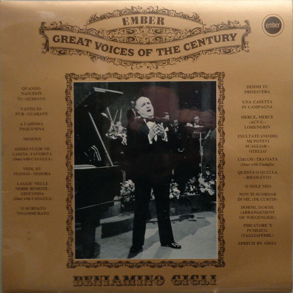 ・アーティスト Beniamino Gigli ・タイトル Beniamino Gigli ・レーベル・型番 Ember Records GVC1 ・フォーマット LPレコード ・コンディション(盤) 良い (VG+) ・コンディション(ジ...