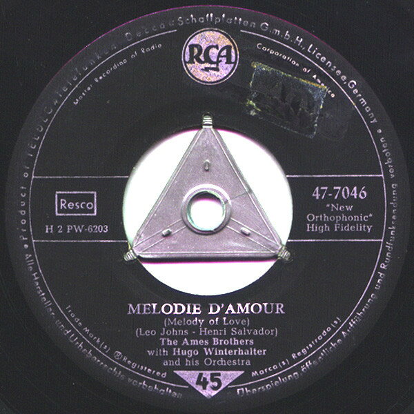 ・アーティスト Ames Brothers, Hugo Winterhalter Orchestra ・タイトル Melodie D'Amour ・レーベル・型番 RCA 477046 ・フォーマット 7インチレコード ・コンディション(盤...