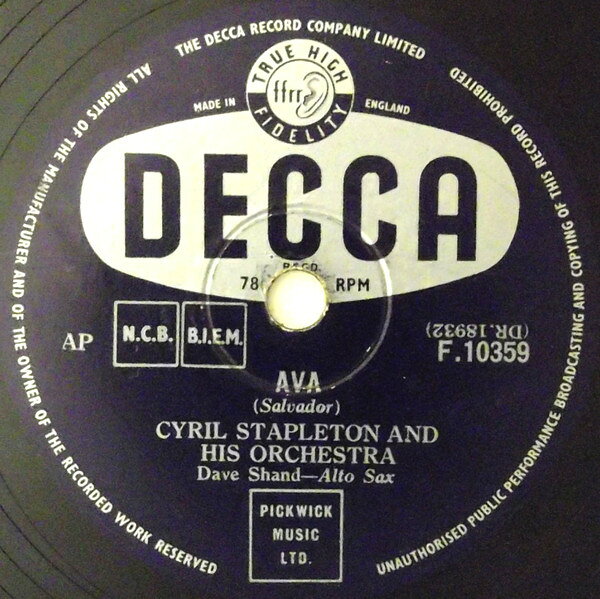 ・アーティスト Cyril Stapleton & His Orchestra ・タイトル Ava / Eleanora ・レーベル・型番 DECCA F10359 ・フォーマット 78回転SP盤レコード ・コンディション(盤) 良い (V...