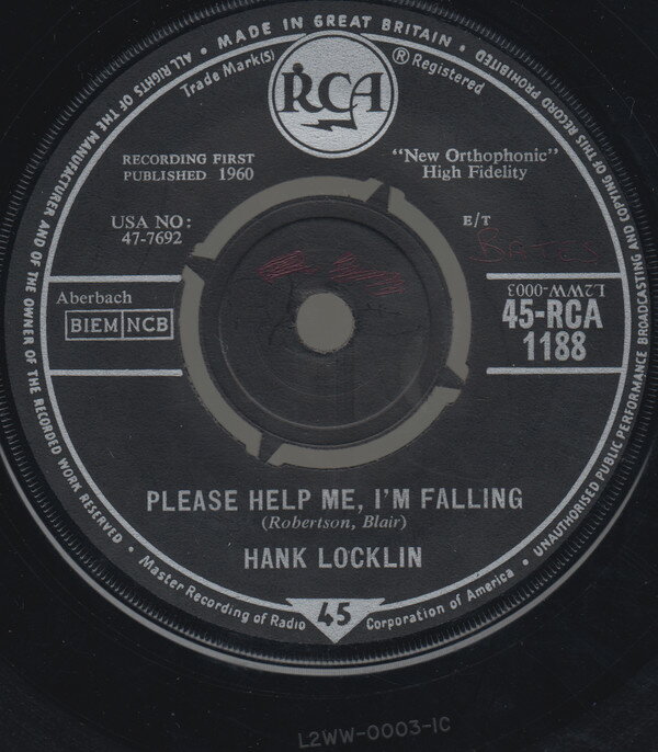 ・アーティスト Hank Locklin ・タイトル Please Help Me, I'm Falling ・レーベル・型番 RCA Victor 45RCA1188 ・フォーマット 7インチレコード ・コンディション(盤) 可 (VG)...