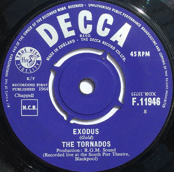 ・アーティスト The Tornados ・タイトル Exodus ・レーベル・型番 Decca F11946 ・フォーマット 7インチレコード ・コンディション(盤) 良い (VG+) ・コンディション(ジャケット) プレインカバー（元ジ...