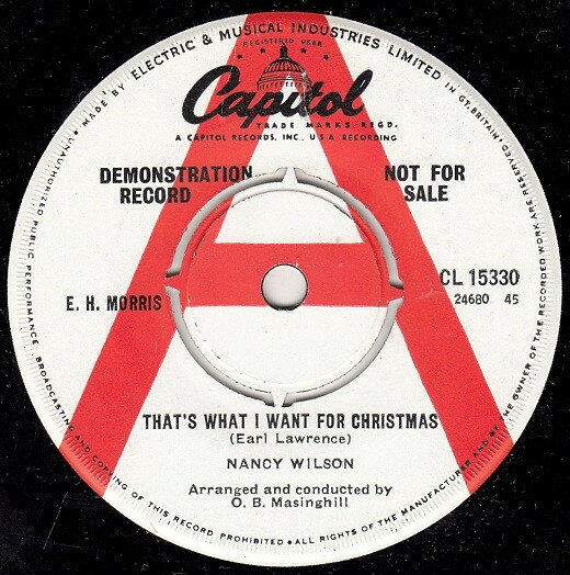 ・アーティスト Nancy Wilson ・タイトル That's What I Want For Christmas ・レーベル・型番 CAPITOL CL15330 ・フォーマット 7インチレコード ・コンディション(盤) 良い (VG...