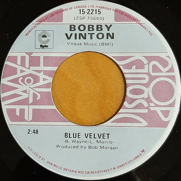 ・アーティスト Bobby Vinton ・タイトル Blue Velvet / Blue On Blue ・レーベル・型番 EPIC 152215 ・フォーマット 7インチレコード ・コンディション(盤) 可 (VG) ・コンディション(...