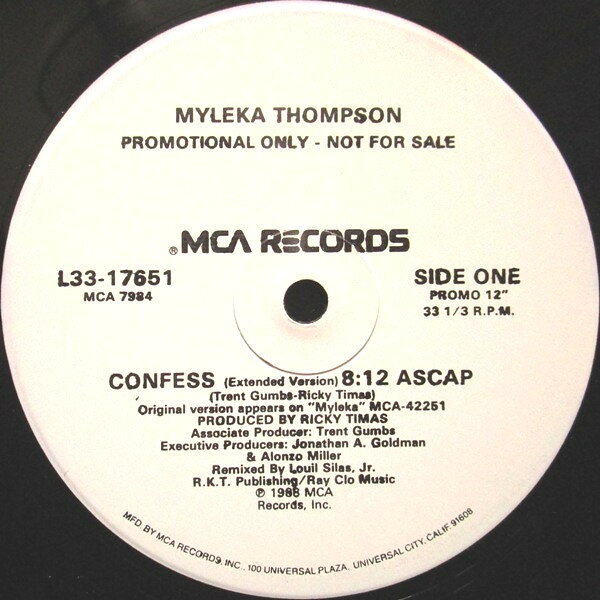 ・アーティスト Myleka Thompson ・タイトル Confess ・レーベル・型番 MCA Records L3317651PROMO ・フォーマット 12インチレコード ・コンディション(盤) 良い (VG+) ・コンディション...
