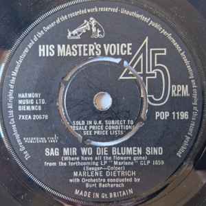 ・アーティスト Marlene Dietrich ・タイトル Sag Mir Wo Die Blumen Sind (Where Have All The Flowers Gone) ・レーベル・型番 His Master's Voice ...