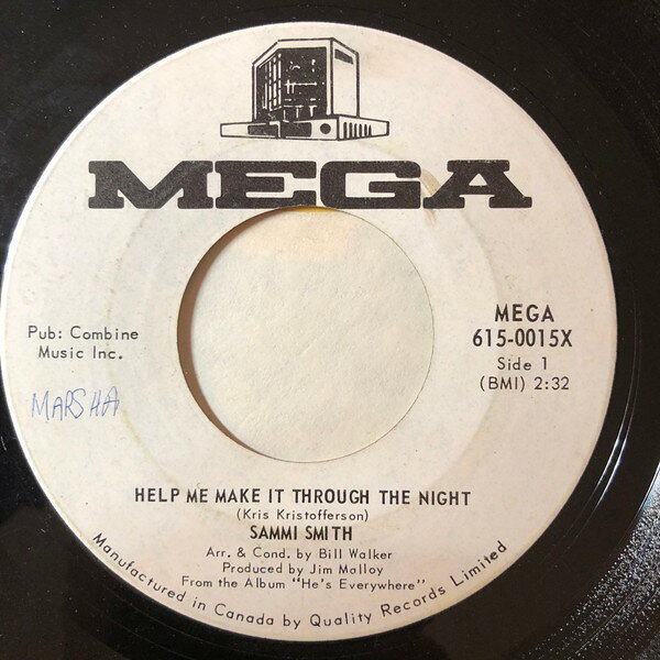 ・アーティスト Sammi Smith ・タイトル Help Me Make It Through The Night ・レーベル・型番 Mega 6150015XPROMO ・フォーマット 7インチレコード ・コンディション(盤) 良い ...