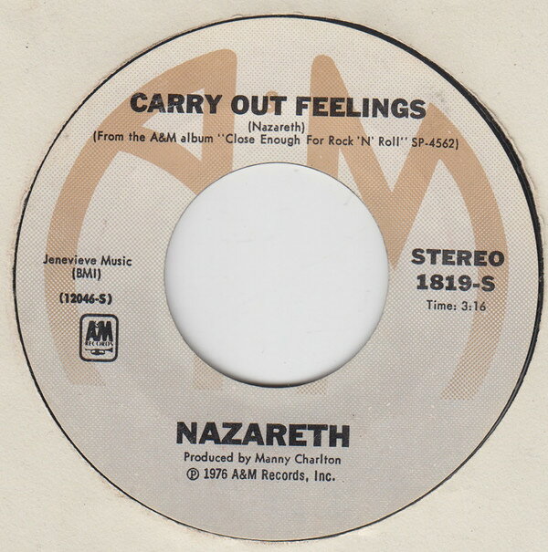 ・アーティスト Nazareth ・タイトル Carry Out Feelings ・レーベル・型番 A&M 1819S ・フォーマット 7インチレコード ・コンディション(盤) 良い (VG+) ・コンディション(ジャケット) プレインカ...