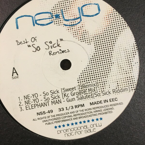 ・アーティスト Ne-Yo, Elephant Man, Keyshia M. ・タイトル Best Of So Sick Remix ・レーベル・型番 NOT ON LABEL NSS49 ・フォーマット 12インチレコード ・コンディシ...