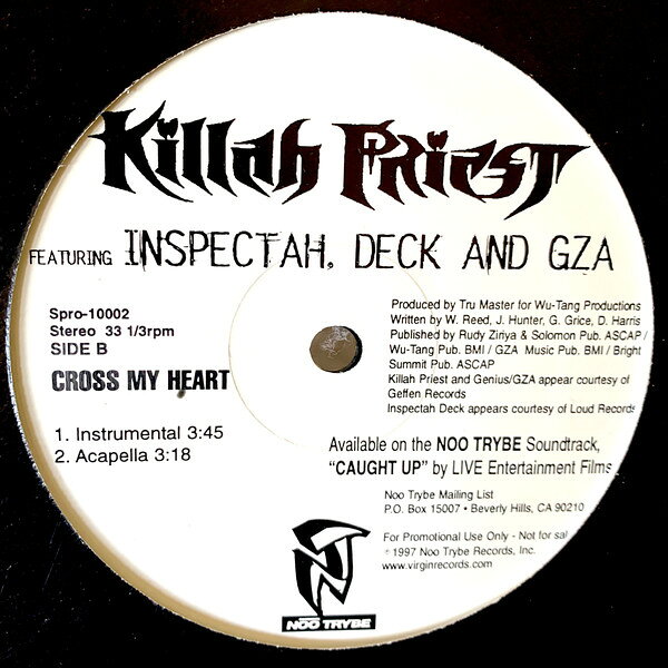 ・アーティスト Killah Priest ・タイトル Cross My Heart ・レーベル・型番 Noo Trybe Records SPRO10002 ・フォーマット 12インチレコード ・コンディション(盤) 良い (VG+) ・...