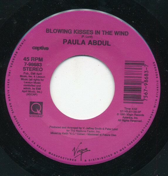 ・アーティスト Paula Abdul ・タイトル Blowing Kisses In The Wind ・レーベル・型番 Captive Records, Virgin 798683 ・フォーマット 7インチレコード ・コンディション(盤...