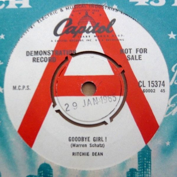 ・アーティスト Ritchie Dean ・タイトル Goodbye Girl ! ・レーベル・型番 Capitol Records CL15374PROMO ・フォーマット 7インチレコード ・コンディション(盤) 非常に良い(EX) ・...