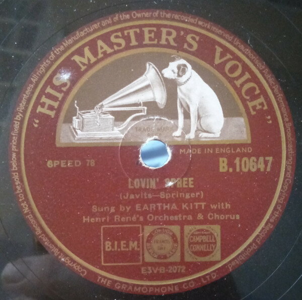 ・アーティスト Eartha Kitt, Henri Rene & His Orchestra ・タイトル Lovin Spree / Under The Bridges Of Paris ・レーベル・型番 HIS MASTERS VOIC...