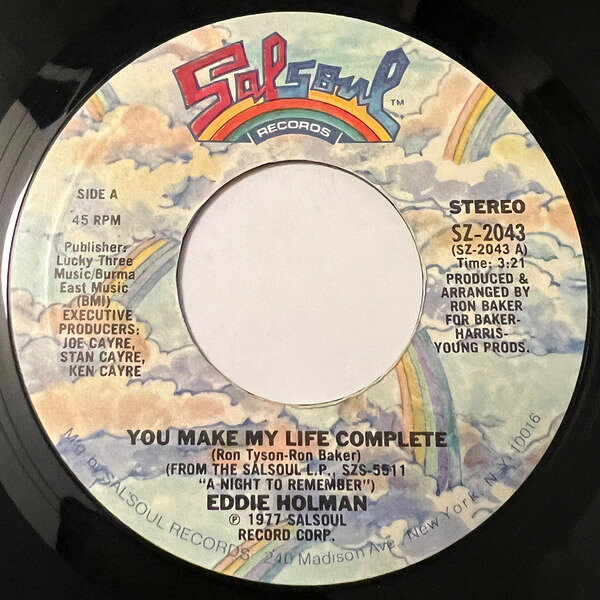 ・アーティスト Eddie Holman ・タイトル You Make My Life Complete ・レーベル・型番 Salsoul Records SZ2043 ・フォーマット 7インチレコード ・コンディション(盤) 良い (VG...