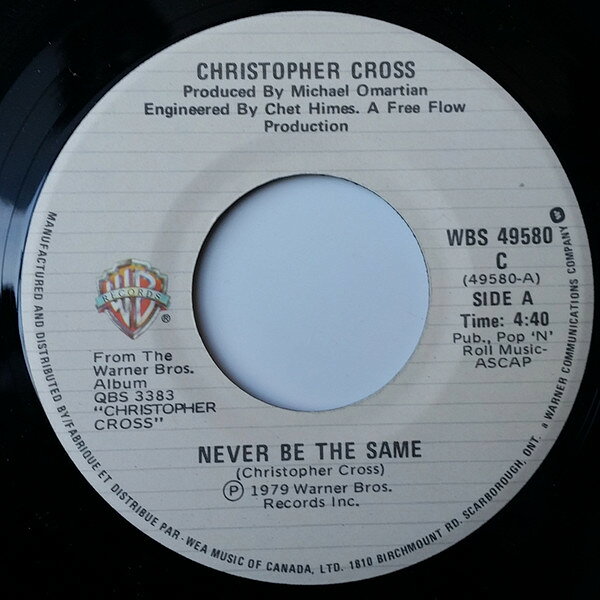 ・アーティスト Christopher Cross ・タイトル Never Be The Same ・レーベル・型番 Warner Bros. Records WBS49580 ・フォーマット 7インチレコード ・コンディション(盤) 良い...