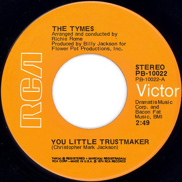 ・アーティスト Tymes ・タイトル You Little Trustmaker ・レーベル・型番 RCA Victor PB10022 ・フォーマット 7インチレコード ・コンディション(盤) 良い (VG+) ・コンディション(ジャケ...