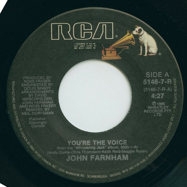 ・アーティスト John Farnham ・タイトル You're The Voice ・レーベル・型番 RCA 51467R ・フォーマット 7インチレコード ・コンディション(盤) 良い (VG+) ・コンディション(ジャケット) 良い...