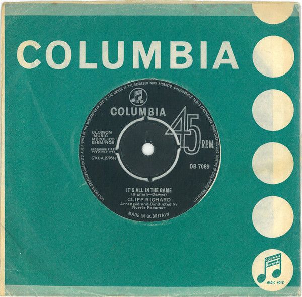 ・アーティスト Cliff Richard ・タイトル It's All In The Game ・レーベル・型番 Columbia DB7089 ・フォーマット 7インチレコード ・コンディション(盤) 良い (VG+) ・コンディション...