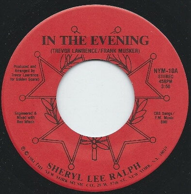 ・アーティスト Sheryl Lee Ralph ・タイトル In The Evening ・レーベル・型番 The New York Music Company NYM10 ・フォーマット 7インチレコード ・コンディション(盤) 良い ...