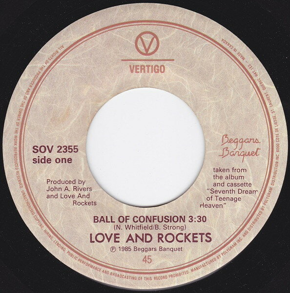・アーティスト Love And Rockets ・タイトル Ball Of Confusion ・レーベル・型番 Vertigo SOV2355 ・フォーマット 7インチレコード ・コンディション(盤) 良い (VG+) ・コンディション...
