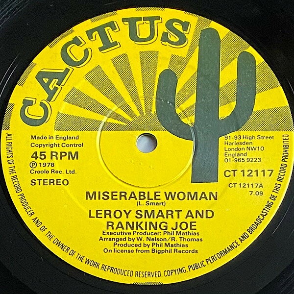 ・アーティスト Leroy Smart & Ranking Joe ・タイトル Miserable Woman / Think About Tomorrow ・レーベル・型番 Cactus CT12117 ・フォーマット 12インチレコード...