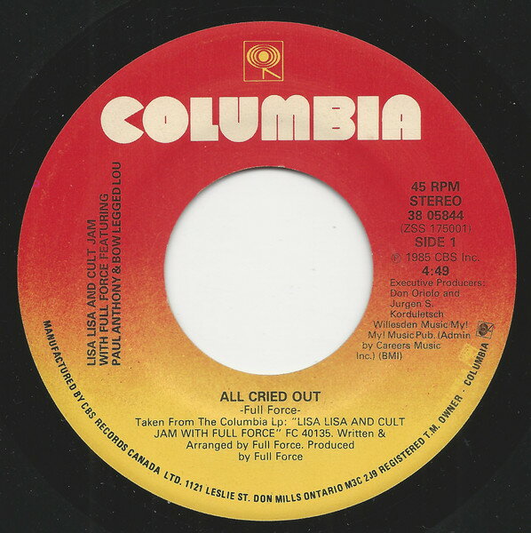 ・アーティスト Lisa Lisa & Cult Jam, Full Force ・タイトル All Cried Out / Behind My Eyes ・レーベル・型番 COLUMBIA 3805844 ・フォーマット 7インチレコード...