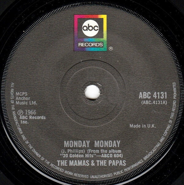 ・アーティスト Mamas & Papas ・タイトル Monday Monday / Creeque Alley ・レーベル・型番 ABC Records ABC4131 ・フォーマット 7インチレコード ・コンディション(盤) 良い (...