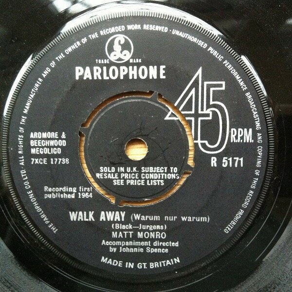 ・アーティスト Matt Monro ・タイトル Walk Away / Around The World ・レーベル・型番 ・フォーマット 7インチレコード ・コンディション(盤) 良い (VG+) ・コンディション(ジャケット) プレイ...
