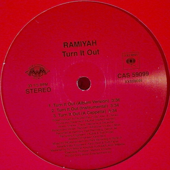・アーティスト Ramiyah ・タイトル Turn It Out ・レーベル・型番 Columbia CAS59099 ・フォーマット 12インチレコード ・コンディション(盤) 良い (VG+) ・コンディション(ジャケット) プレイン...