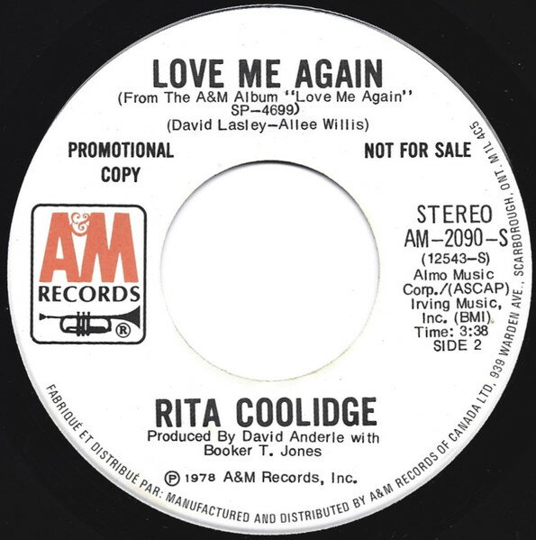 ・アーティスト Rita Coolidge ・タイトル Love Me Again ・レーベル・型番 A&M Records AM2090 ・フォーマット 7インチレコード ・コンディション(盤) 良い (VG+) ・コンディション(ジャケ...