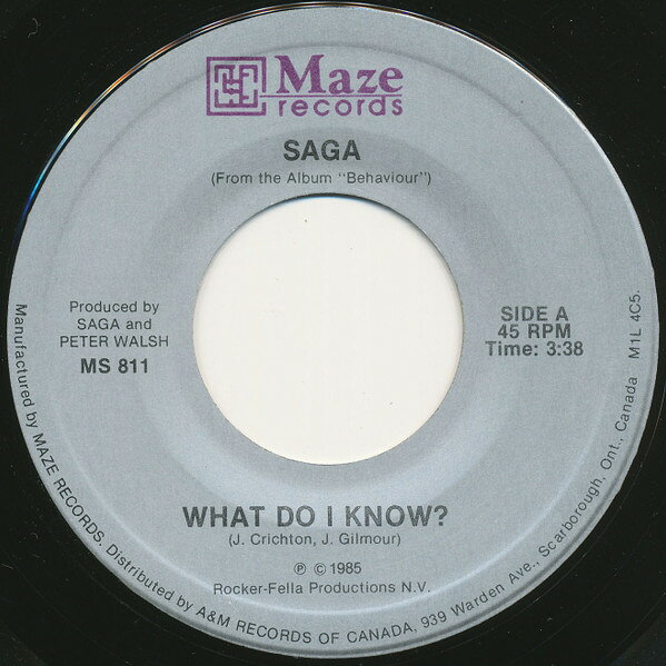 ・アーティスト Saga ・タイトル What Do I Know?/Easy Way Out ・レーベル・型番 Maze Records MS811 ・フォーマット 7インチレコード ・コンディション(盤) 良い (VG+) ・コンディシ...