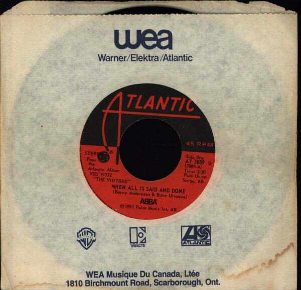 ・アーティスト ABBA ・タイトル When All Is Said And Done / Should I Laugh Or Cry ・レーベル・型番 Atlantic AT3889 ・フォーマット 7インチレコード ・コンディション(...