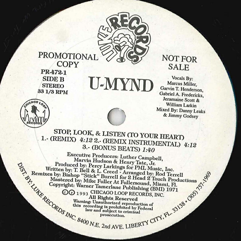 ・アーティスト U-Mynd ・タイトル Stop, Look & Listen (To Your Heart) ・レーベル・型番 LUKE PR4721PROMO ・フォーマット 12インチレコード ・コンディション(盤) 良い (VG+...