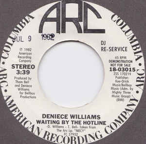 ・アーティスト Deniece Williams ・タイトル Waiting By The Hotline ・レーベル・型番 ARC, Columbia 1803015PROMO ・フォーマット 7インチレコード ・コンディション(盤) 良...