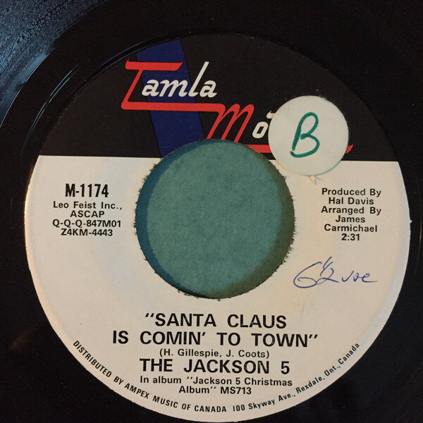 ・アーティスト Jackson 5 ・タイトル Santa Claus Is Comin' To Town ・レーベル・型番 Tamla Motown M1174 ・フォーマット 7インチレコード ・コンディション(盤) 良い (VG+) ...