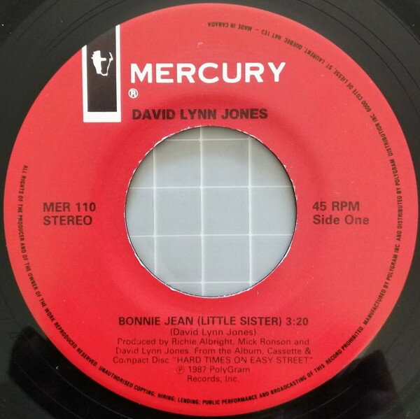 ・アーティスト David Lynn Jones ・タイトル Bonnie Jean (Little Sister) ・レーベル・型番 Mercury MER110 ・フォーマット 7インチレコード ・コンディション(盤) 良い (VG+)...