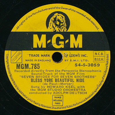 ・アーティスト Howard Keel, Jane Powell ・タイトル Bless Your Beautiful Hide / Wonderful Wonderful Day ・レーベル・型番 MGM 54S3060 ・フォーマット ...
