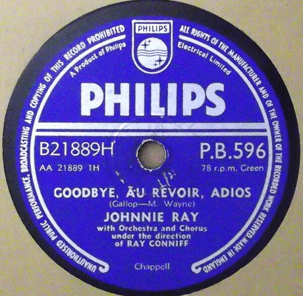 ・アーティスト Johnnie Ray ・タイトル Goodbye, Au Revoir, Adios / Because I Love You ・レーベル・型番 PHILIPS PB596 ・フォーマット 78回転SP盤レコード ・コンデ...