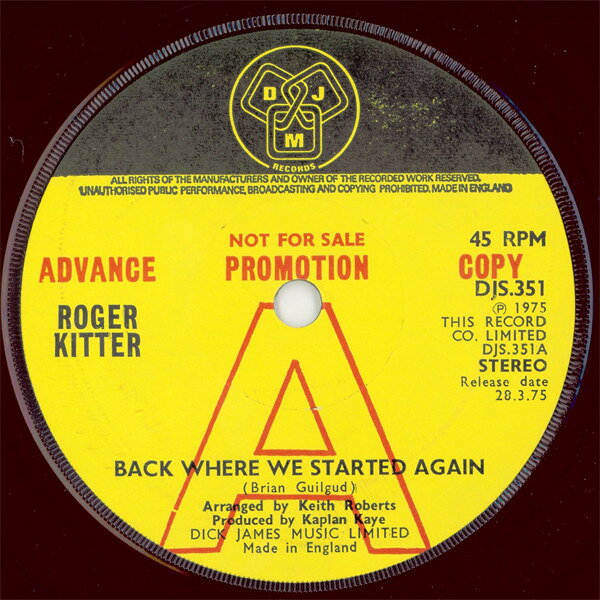 ・アーティスト Roger Kitter ・タイトル Back Where We Started Again ・レーベル・型番 DJM DJS351PROMO ・フォーマット 7インチレコード ・コンディション(盤) 良い (VG+) ・コ...