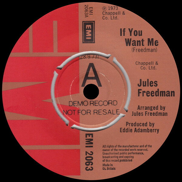 ・アーティスト Jules Freedman ・タイトル If You Want Me ・レーベル・型番 EMI EMI2063PROMO ・フォーマット 7インチレコード ・コンディション(盤) 良い (VG+) ・コンディション(ジャケ...