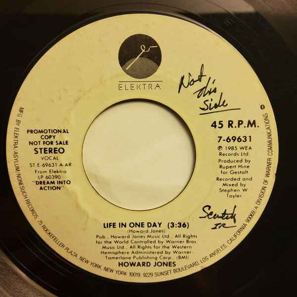 ・アーティスト Howard Jones ・タイトル Life In One Day ・レーベル・型番 Elektra 769631PROMO ・フォーマット 7インチレコード ・コンディション(盤) 良い (VG+) ・コンディション(ジ...