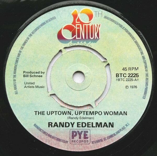 ・アーティスト Randy Edelman ・タイトル The Uptown, Uptempo Woman ・レーベル・型番 20th Century Records BTC2225 ・フォーマット 7インチレコード ・コンディション(盤)...
