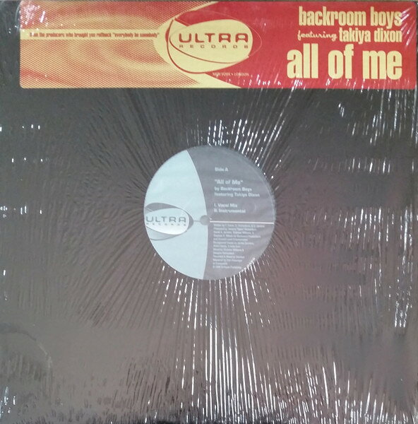 ・アーティスト Backroom Boys, Takiya Dixon ・タイトル All Of Me ・レーベル・型番 Ultra Records UL12"002 ・フォーマット 12インチレコード ・コンディション(盤) 良い (VG...
