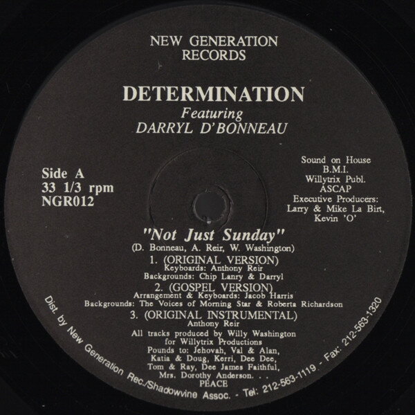 ・アーティスト Determination, Darryl D'Bonneau ・タイトル Not Just Sunday ・レーベル・型番 New Generation Records NGR012 ・フォーマット 12インチレコード ・...