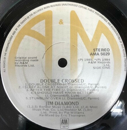・アーティスト Jim Diamond ・タイトル Double Crossed ・レーベル・型番 A&M Records AMA5029 ・フォーマット LPレコード ・コンディション(盤) 良い (VG+) ・コンディション(ジャケット...