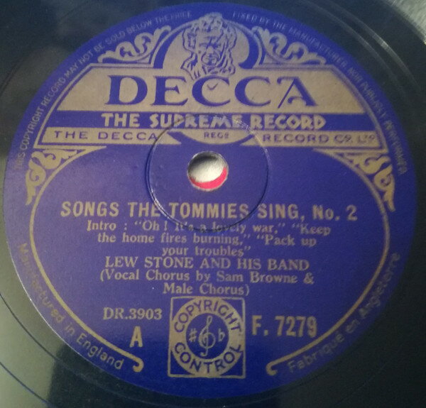 ・アーティスト Lew Stone & His Band ・タイトル Songs The Tommies Sing No2 ・レーベル・型番 DECCA F7279 ・フォーマット 78回転SP盤レコード ・コンディション(盤) 良い (V...