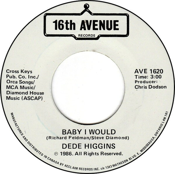 ・アーティスト Dee Higgins ・タイトル Baby I Would / Is It Love Yet ・レーベル・型番 16TH AVENUE AVE1620 ・フォーマット 7インチレコード ・コンディション(盤) 良い (VG...