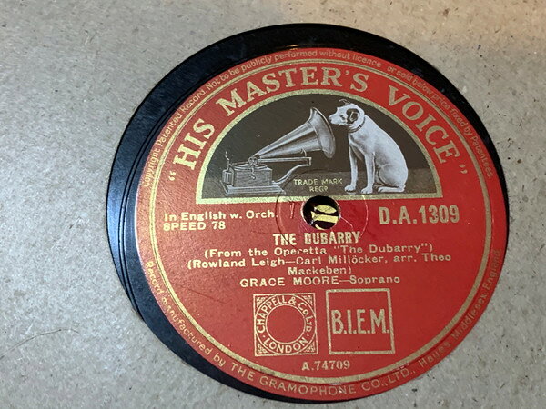 ・アーティスト Grace Moore ・タイトル The Dubarry - The Dubarry / I Give My Heart ・レーベル・型番 HIS MASTERS VOICE DA1309 ・フォーマット 78回転SP盤レ...