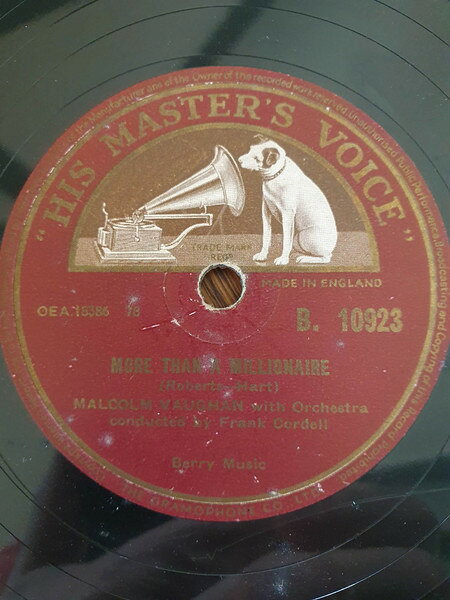・アーティスト Malcolm Vaughan ・タイトル More Than A Millionaire / Take Me Back Again ・レーベル・型番 HIS MASTERS VOICE B10923 ・フォーマット 78回...