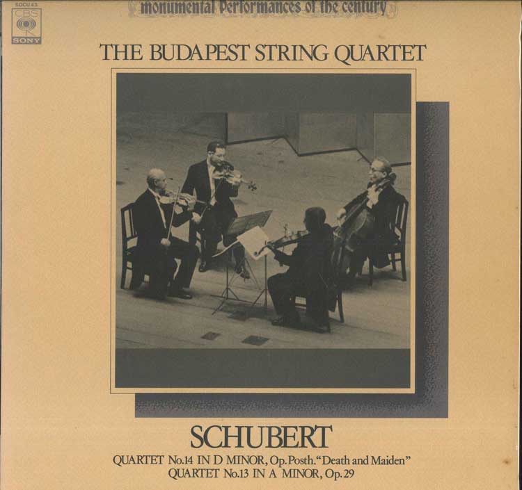 ・アーティスト Budapest String Quartet ・タイトル シューベルト : 弦楽四重奏曲第14番 死と乙女, 弦楽四重奏曲第13番 ロザムンデ ・レーベル・型番 CBS SONY SOCU43 ・フォーマット LP ・コン...