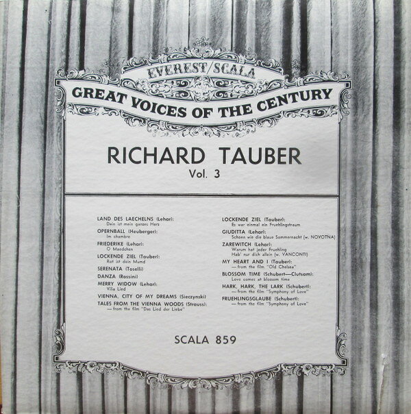 ・アーティスト Richard Tauber ・タイトル Richard Tauber Vol. 3 ・レーベル・型番 Everest/Scala SCALA859 ・フォーマット LPレコード ・コンディション(盤) 良い (VG+) ・...